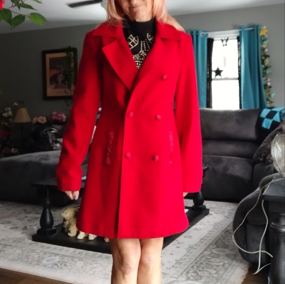 kenzie | Jackets & Coats | Bright Red Wool Blend Coat | Poshmark